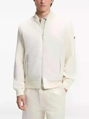 BOSS Cotton Knit Hybrid Bomber Jacket With Double B Patch - Neutrals