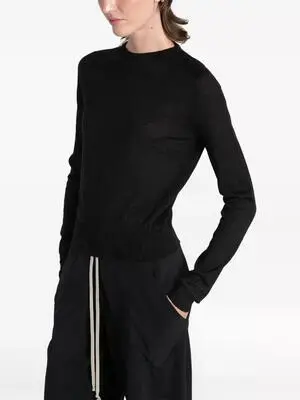 Rick Owens Crew Neck Long Sleeve Sweater With Ribbed Trims