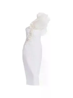 Badgley Mischka One-shoulder Crystal-embellished Midi Dress