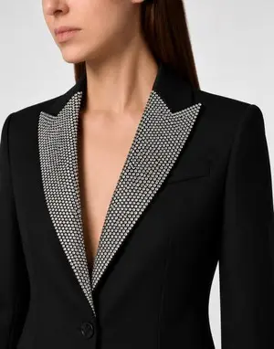 Philipp Plein Single Breasted Fit Blazer With Crystal Embellished Lapel