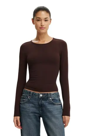 COTTON ON Cottonon Everyday Smooth Long Sleeve Crewneck Top - Dark Oak