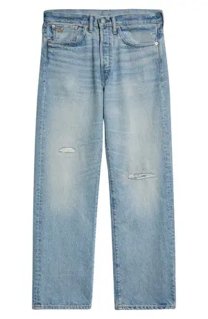 Double Rl Ripped Straight Leg Jeans