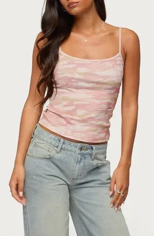 EDIKTED Ciellah Camo Print Stretch Cotton Camisole