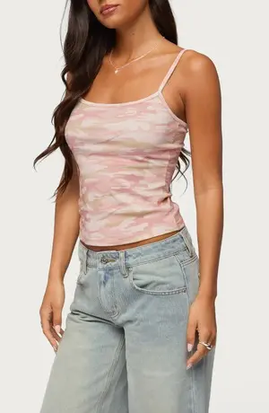 EDIKTED Ciellah Camo Print Stretch Cotton Camisole
