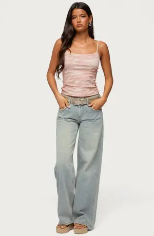 EDIKTED Ciellah Camo Print Stretch Cotton Camisole