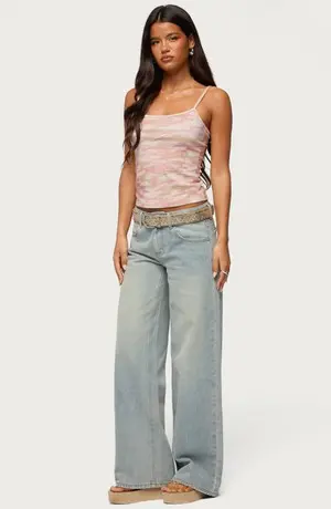 EDIKTED Ciellah Camo Print Stretch Cotton Camisole