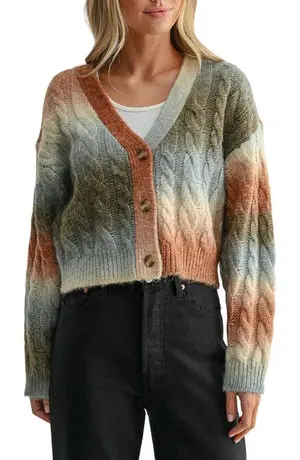 ALL IN FAVOR Ombré Cable Knit Cardigan - Olive Brown Multi