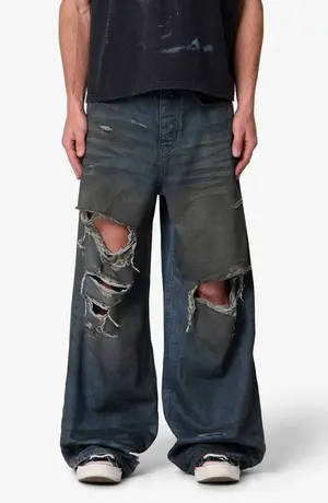 Mnml Oil Stain Rave Ripped Relaxed Wide Leg Jeans