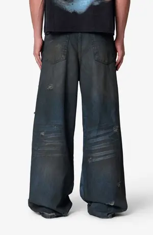 Mnml Oil Stain Rave Ripped Relaxed Wide Leg Jeans