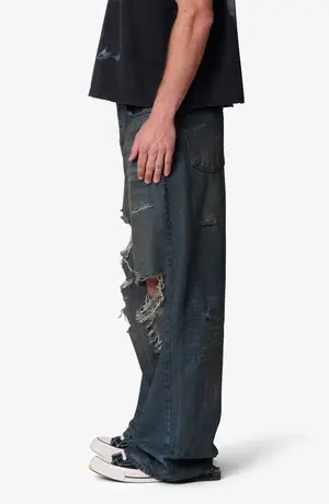 Mnml Oil Stain Rave Ripped Relaxed Wide Leg Jeans