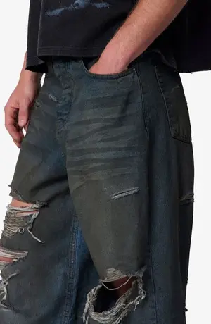 Mnml Oil Stain Rave Ripped Relaxed Wide Leg Jeans