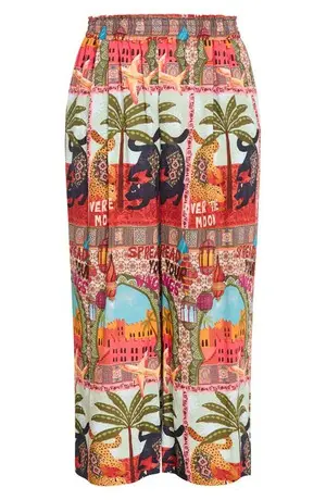 City Chic Print Smocked Waist Crop Pants