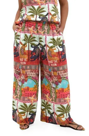 City Chic Printed Smocked Waist Crop Pants - Fools Paradise