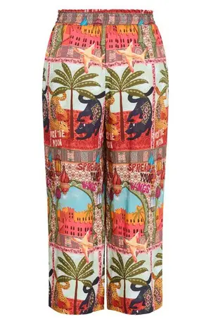City Chic Printed Smocked Waist Crop Pants