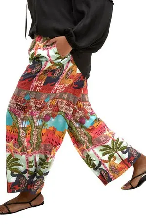 City Chic Printed Smocked Waist Crop Pants