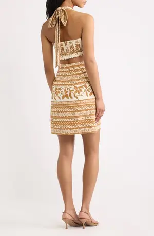 Parker Fergie Halter Neck Floral Print Linen-blend Minidress