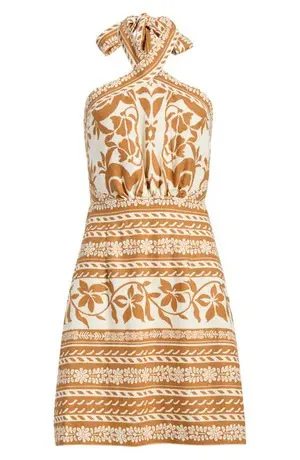 Parker Fergie Halter Neck Floral Print Linen-blend Minidress