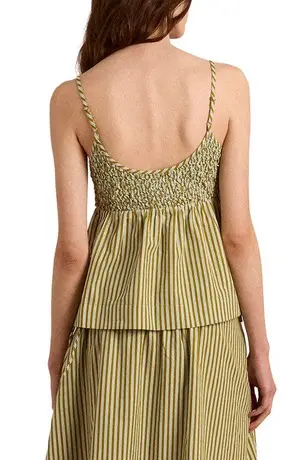 DAMSON MADDER Dinah Striped Smocked Organic Cotton Camisole