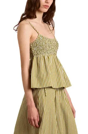 DAMSON MADDER Dinah Striped Smocked Organic Cotton Camisole
