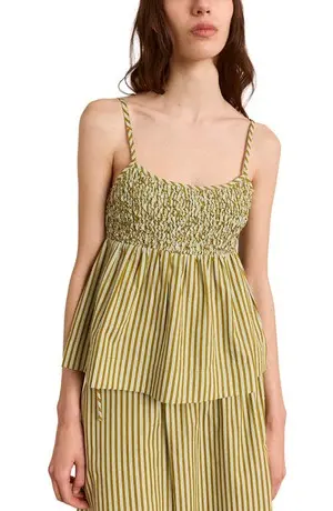DAMSON MADDER Dinah Striped Smocked Organic Cotton Camisole
