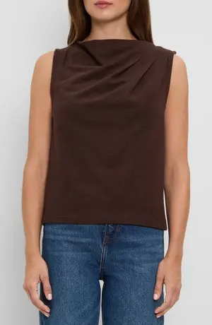 Michael Stars Amira Asymmetric Pleated Cotton Top - Java