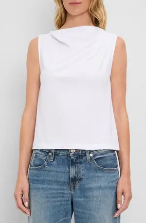Michael Stars Amira Asymmetric Pleated Cotton Top - White