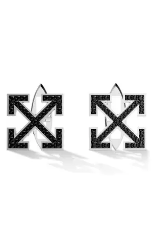 Off-White Lab Grown Black Diamond Arrow Cuff Links - Silver
