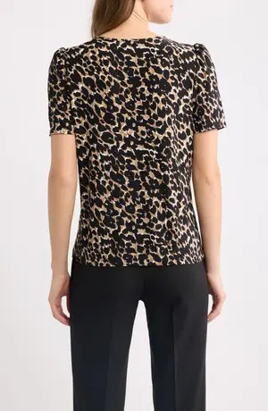 Anne Klein Leopard Print Puff Shoulder Top