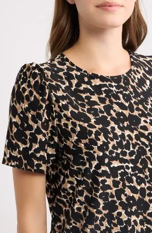 Anne Klein Leopard Print Puff Shoulder Top