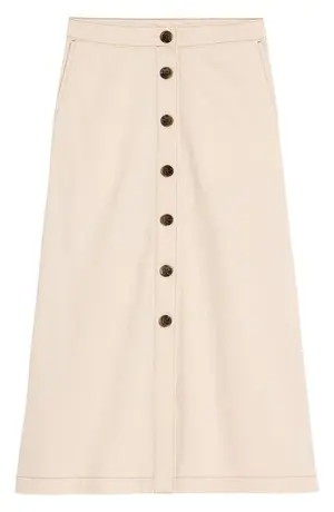 Boden Button Front Denim Midi Skirt