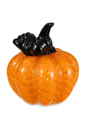 GLITZHOME Halloween Striped Glass Pumpkin With Bow - Orange