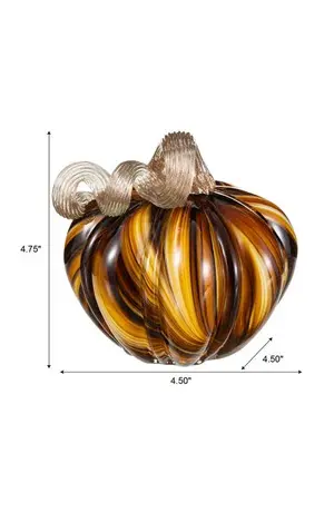 GLITZHOME Fall Multi Striped Glass Short Pumpkins - Brown