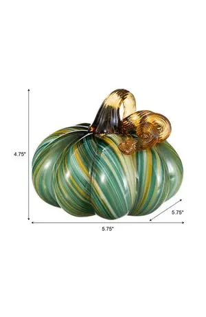 GLITZHOME Fall Multi Striped Glass Short Pumpkins - Green