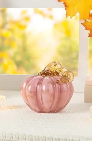 GLITZHOME Fall Multi Striped Glass Short Pumpkins - Pink