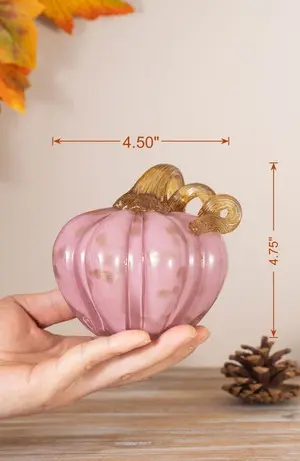 GLITZHOME Fall Multi Striped Glass Short Pumpkins - Pink