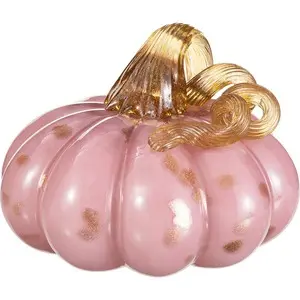 GLITZHOME Fall Multi Striped Glass Short Pumpkins - Pink