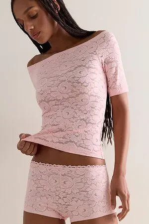 Free People Smooth Talking Off-The-Shoulder Top Rose Icing