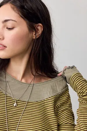 Free People We The Free Two's A Charm Stripe Long Sleeve Top - Army Combo