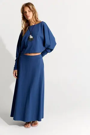 Free People Cilla Cotton Jersey Skirt Set - Dark Denim