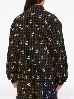 GANNI Check Floral-embroidered Zip-up Jacket