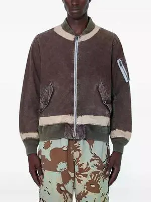NOMARHYTHM Distressed-finish Zipped-sleeve Bomber Jacket - Brown