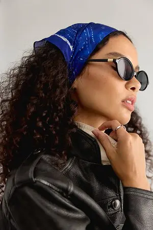 Free People Bridgette Silk Hair Scarf - Navy