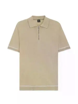BOSS Zip-neck Sweater In A Linen Blend - Neutrals