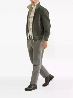 Brunello Cucinelli Cotton Chevron Trousers With Zipped Pocket