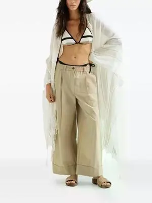 Brunello Cucinelli Linen Poncho With Broderie Anglaise And Fringe
