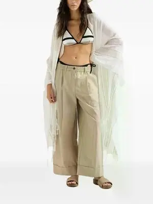 Brunello Cucinelli Linen Poncho With Broderie Anglaise And Fringe - White