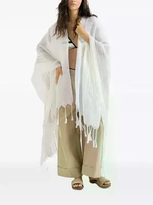 Brunello Cucinelli Linen Poncho With Broderie Anglaise And Fringe
