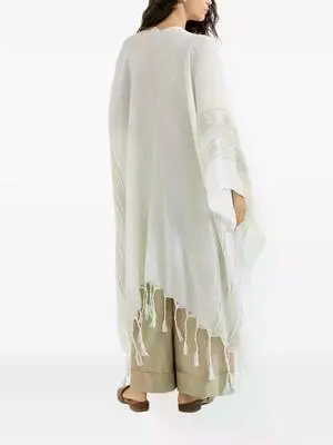 Brunello Cucinelli Linen Poncho With Broderie Anglaise And Fringe