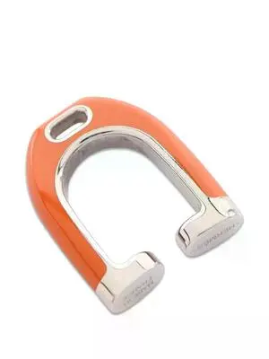 Hermès 2010s Etrier Ear Cuff With Orange Enamel And -tone Hardware - Silver