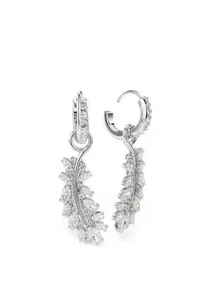 SWAROVSKI Crystal Embellished Leaf Pendant Hoop Earrings